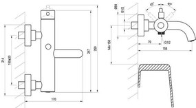 Ravak Espirit Vanová nástěnná baterie, Graphite Brushed ES022.20GB X070316