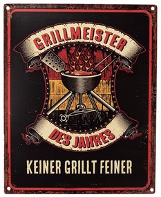 Černá antik nástěnná kovová cedule Grillmeister Des Jahres - 20*1*25 cm
