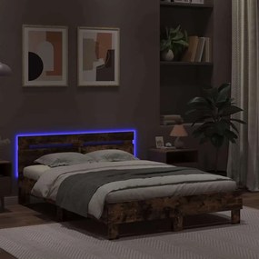 Rám postele s čelem a LED osvětlením kouřový dub 135 x 190 cm 3207571