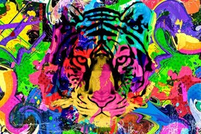 Samolepící tapeta barevná hlava tygra - 225x150 cm