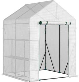 Outsunny Fóliový skleník Walk-in se 4 policemi Skleník na rajčata Skleník se studeným rámem Bílý PE 143x143x195cm pro zahradu a rostliny | Aosom.de