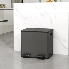HOMCOM 2 x 15litrové dvojité odpadkové koše, otevírání pomocí pedálu, snadné čištění, nerezová ocel, plast, černá barva