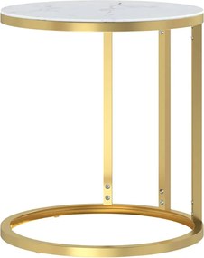 Odkládací stolek zlatý a bílý mramor 45 cm tvrzené sklo 331664