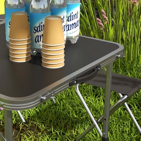 Outsunny 5-dílná kempingová sada skládacího stolu s židlemi, včetně 1 výškově nastavitelného stolu s otvorem na slunečník 120x60x55-70 cm a 4 skládac…