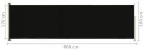 Zatahovací boční markýza 180x600 cm Dekorhome Černá