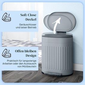 Mülleimer 20L Treteimer mit Deckel Fußpedal herausnehmbarem Inneneimer Soft-Close-Funktion 36,5 x 31,2 x 45 cm, Grau