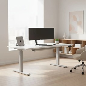 Výškově nastavitelný stůl OfficeTech D, 180 x 80 cm, šedá podnož, bílá