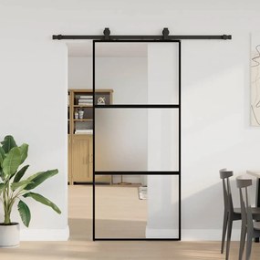 Posuvné dveře se sadou kování černé 76x205 cm Tvrzené sklo