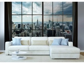 DIMEX | Samolepicí vliesová fototapeta na zeď Pohled z okna na Manhattan MA-5-0009 | 375 x 250 cm | vícebarevná, modrá, šedá