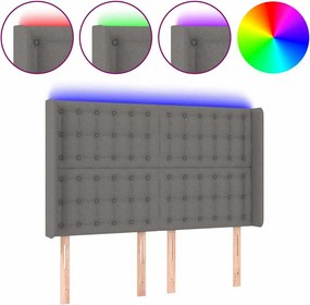 Čelo postele s LED tmavě šedé 147 x 16 x 118/128 cm textil 3124481