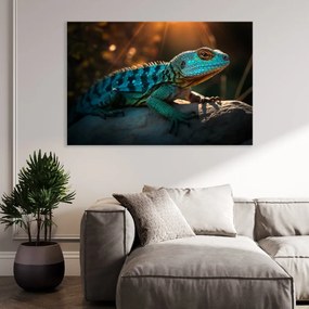 Obraz na plátně - Ještěrka se vyhřívá na kameni FeelHappy.cz Velikost obrazu: 150 x 100 cm