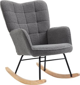 HOMCOM houpací křeslo – polstrované křeslo s berberským fleecem, dřevěné běhouny, ergonomické opěradlo a područky, do obýváku i ložnice, nosnost 120 k