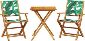 3dílný bistro set vzor listů textil a masivní dřevo 3281812