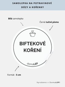 Samolepka na kořenky BIFTEKOVÉ KOŘENÍ bílá 5 cm tučné písmo