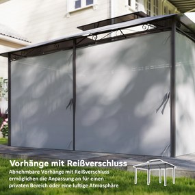 Outsunny zahradní altán 4 x 3 m — voděodolný pevný kovový pavilon s dvojitou střechou a 6 bočními panely, tmavě šedý