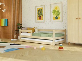 Benlemi Jednolůžková postel ze dřeva SAFE 5v1 se zábranou a přistýlkou Zvolte barvu: Béžová, Zvolte rozměr: 80x160 cm, Zvolte zábranu: S jednou zábranou