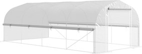 Zelený skleník Outsunny 6 x 3 x 2 m z polyethylenu s 8 okny a dveřmi, boční stěny se zipem, UV-ochranný filmový tunelový skleník na rajčata s pozinko…