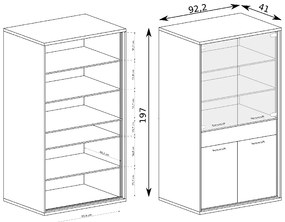 Mediolan - vitrína M3 - natural hikora + dekorační deska