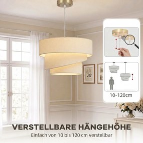 HOMCOM Závěsné svítidlo se 3 lněnými stínidly, moderní stropní lampa, výškově nastavitelné, béžové, žárovka není součástí