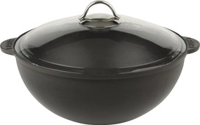 Litinový hrnec kulatý (wok) + skl. poklice  30 cm, 6l