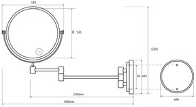 Sapho, X-ROUND E závěsné kosmetické zrcátko průměr 150mm, chrom, XR005