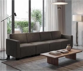 Modulární 4místná rozkládací pohovka Lyon, látka/textil ~ hnědá