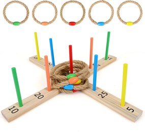 Costway Vrhací kroužková hra z masivního dřeva, venkovní zahradní hra s házecími