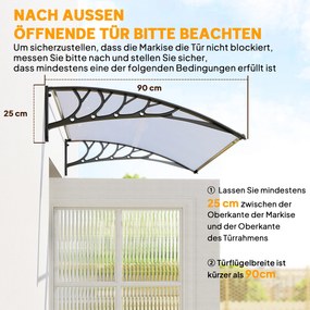 Stříška nad vchodové dveře Outsunny 90 x 150 cm z polykarbonátu, sklonová oblouková stříška s UV ochranou, ochrana proti slunci a dešti pro venkovní …