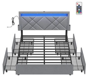 Kovová manželská postel s LED as nabíjecí stanicí 140 cm RMB827G01