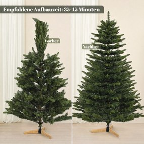 HOMCOM Umělý vánoční stromek 180 cm, jedle Fraser s dřevěným stojanem, 988 realistických špiček větviček pro domácnost a kancelář, zelený