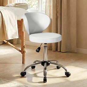 HOMCOM Kolečková stolička, PU masážní stolička s výškovým nastavením 73-88 cm a opěradlem, 360° otočná, bílá