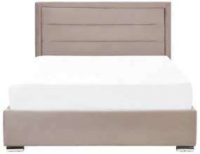 Sametová postel s úložným prostorem 140 x 200 cm taupe ROUEN Beliani