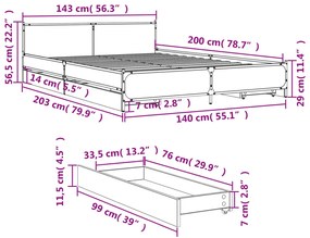 Rám postele se zásuvkami dub sonoma 140x200 cm kompozitní dřevo