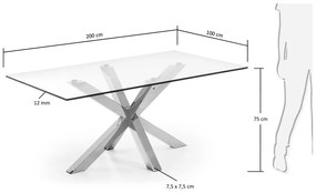 Skleněný jídelní stůl Kave Home Argo 200 x 100 cm s nerezovou podnoží