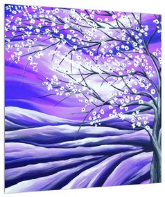 Fialový obraz rozkvetlého stromu (40x40 cm)