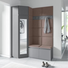 Eka Předsíňová stěna s čalouněnými panely Trinity 37 - Grafit / Světlá hnědá 2306