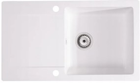 Sink Quality Ferrum, kuchyňský granitový dřez 770x450x190 mm + sifon, bílá, SKQ-FER.W.1KDO.X