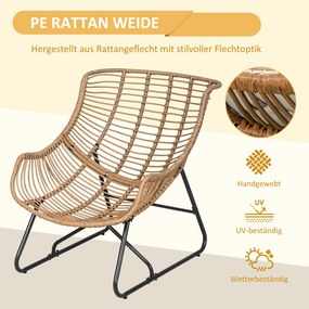 Outsunny Zahradní lehátko, ratanový vzhled, venkovní křeslo, s polštářem, kovový rám, 75x101x90 cm, přírodní/khaki/černá barva