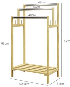 HOMCOM Volně stojící věšák na ručníky, věšák na ručníky se 4 háčky, 3 věšáky na ručníky, věšák na ručníky do koupelny, bambus, přírodní | Aosom