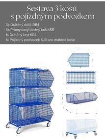 FEROPLAST spol. s.r.o Průmyslový úložný koš KS5, kompletní set 3 košů na kolečkách