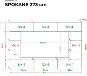 Ral Obývací stěna SPOKANE 2, 273 cm - Bílý lesk