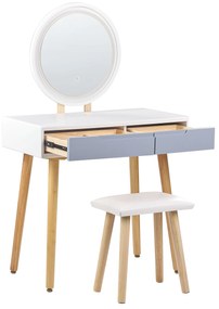 Toaletní stolek se zásuvkou a LED zrcadlem bílý/šedý JOSSELIN Beliani