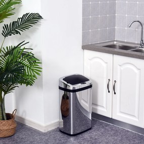 HOMCOM Automatický senzorový odpadkový koš 30 l s IR senzorem, čtvercový, nerez, volitelný vnitřní koš pro hygienické nakládání s odpady | Aosom.de