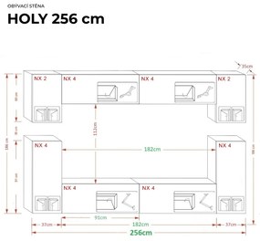 Ral Obývací stěna HOLY 3, 256 cm - Černý lesk