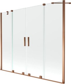 Mexen Velar Duo, 2-křídlová posuvná vanová zástěna 200 x 150 cm, 8mm čiré sklo, růžové zlato profil, 896-200-000-02-60