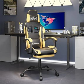 vidaXL Herní židle s podnožkou umělá kůže [3143880] Barva: Černý a zlatý