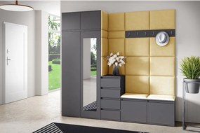 Eka Předsíňová stěna s čalouněnými panely Trinity 33 - Grafit / Žlutá 2318