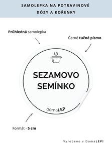 SEZAMOVO SEMÍNKO – průhledná samolepka na dózu, tučné písmo, 5 cm | DomaLEP