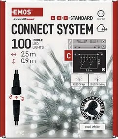 Propojovací vánoční řetěz bez zdroje EMOS Connecting D1CC02 ZY2001 100LED krápníky 2,5x0,9m studená bílá blikající