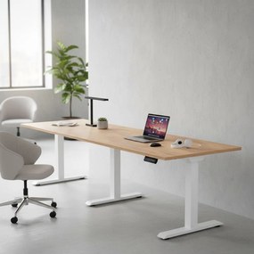 Výškově nastavitelný stůl OfficeTech Long, 240 x 80 cm, bílá podnož, dub kraft